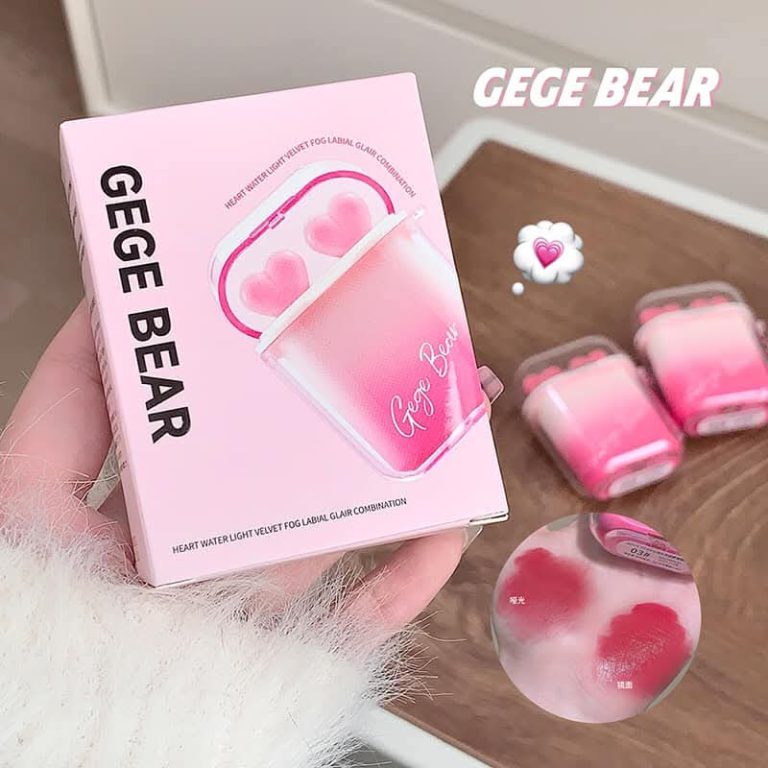 Gege Bear Heart Beating Earbuds Lipstick & Lip Gloss Combination ...